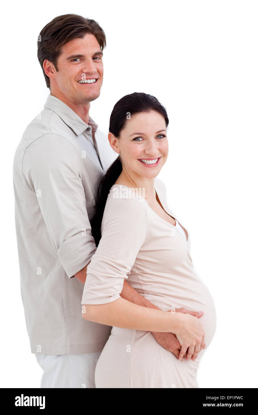 Jolly couple expecting a baby against a white background Stock Photo ...