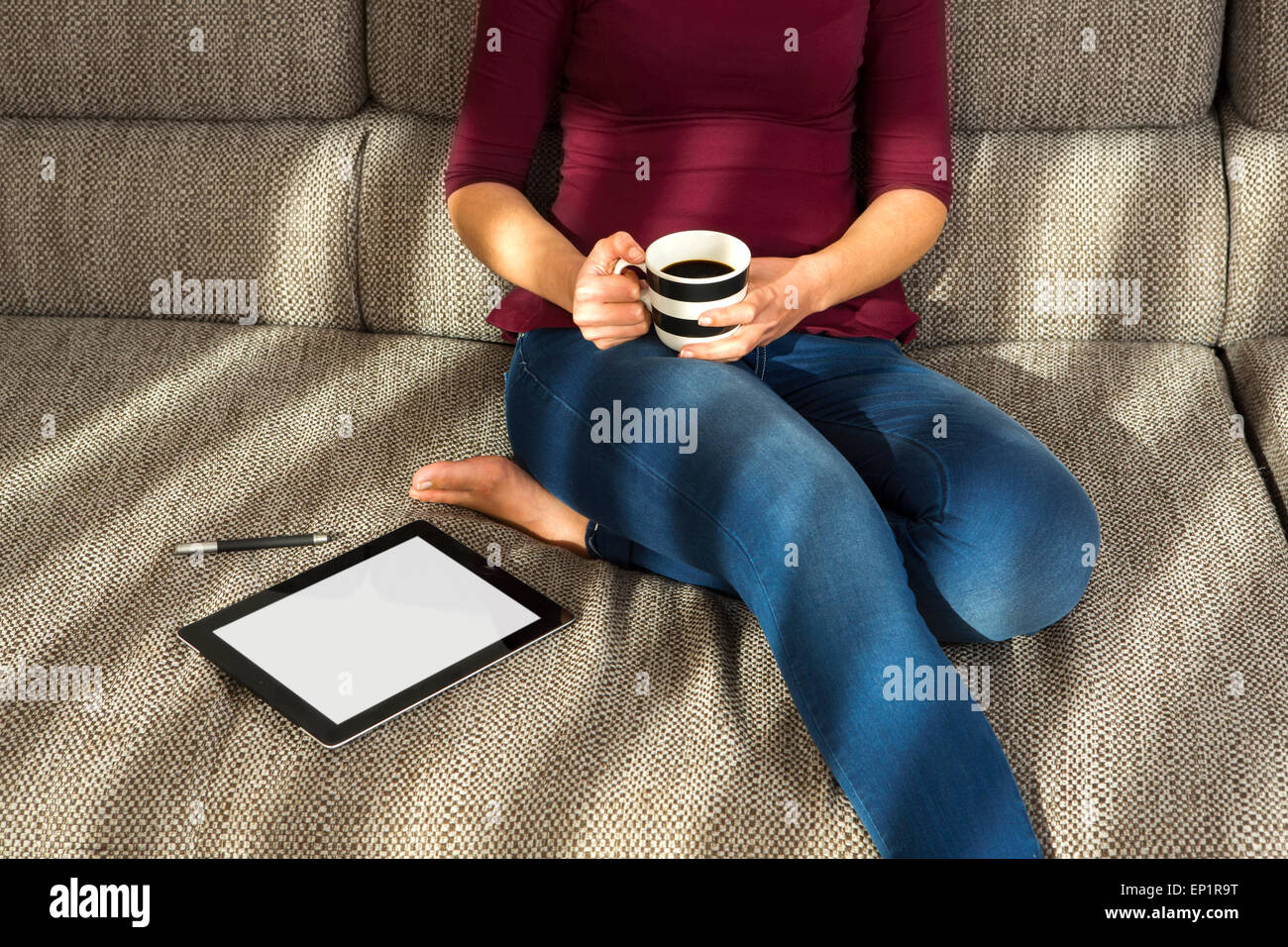 Beautiful woman at home relaxing after work Stock Photo - Alamy