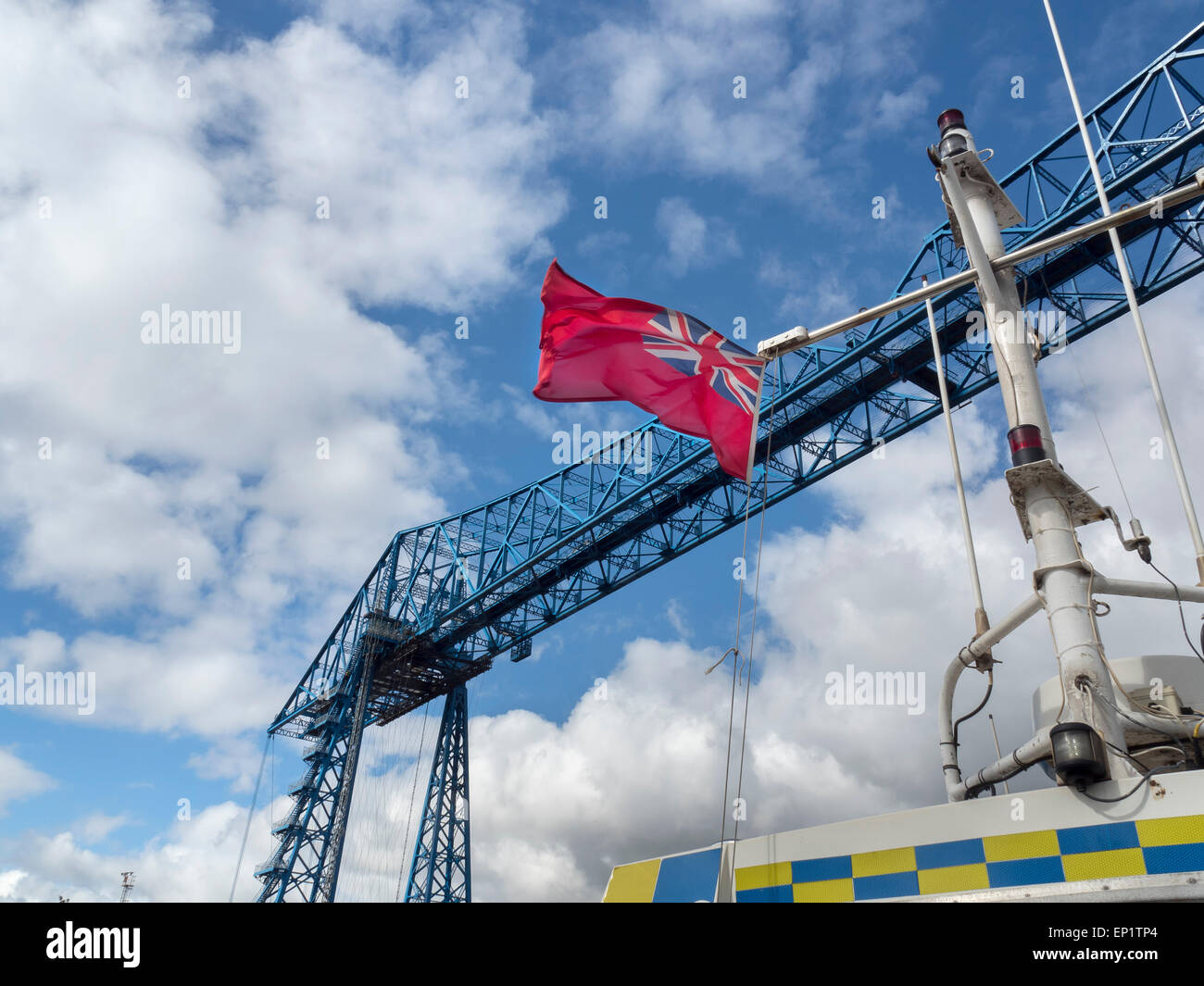 Middlesbrough Transporter Bridge and Red Ensign Stock Photo - Alamy
