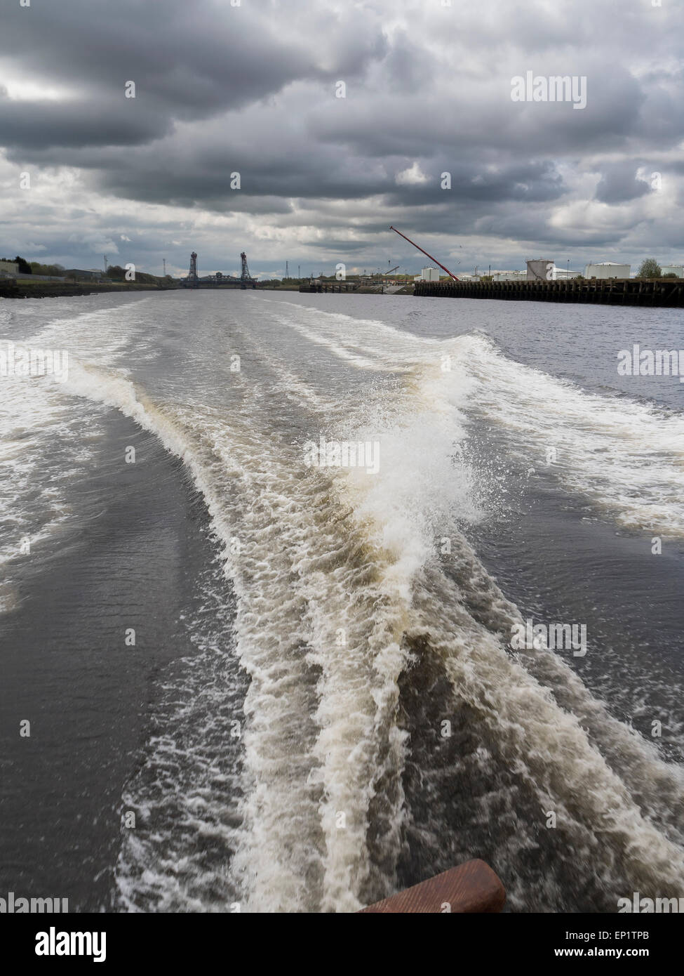 Stern Wave on the River Tees with Newport Bridge in the Background ...