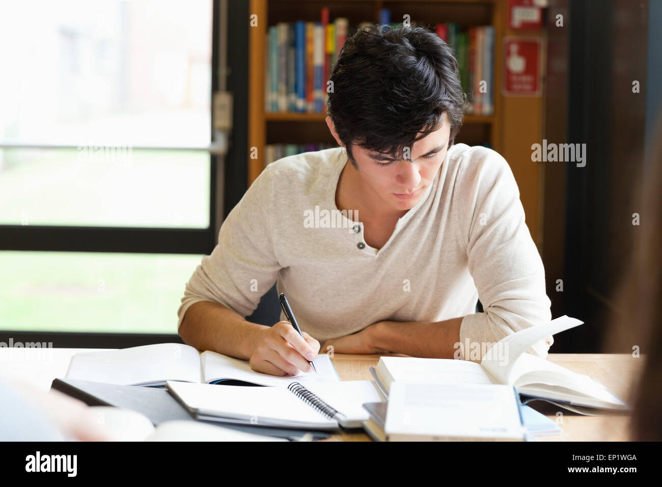 Male student working on an essay Stock Photo - Alamy