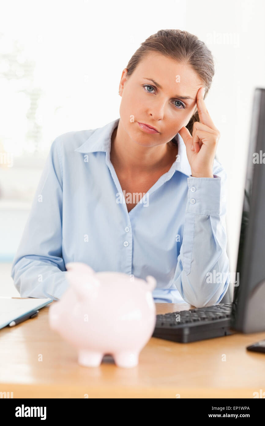 Sad working woman Stock Photo - Alamy