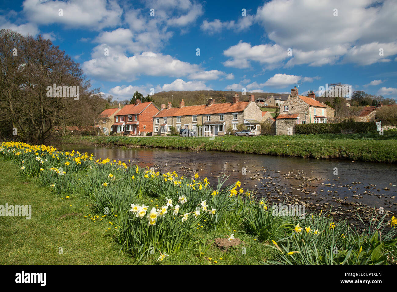Spring at Sinnington Village and the River Seven, near Pickering, North ...