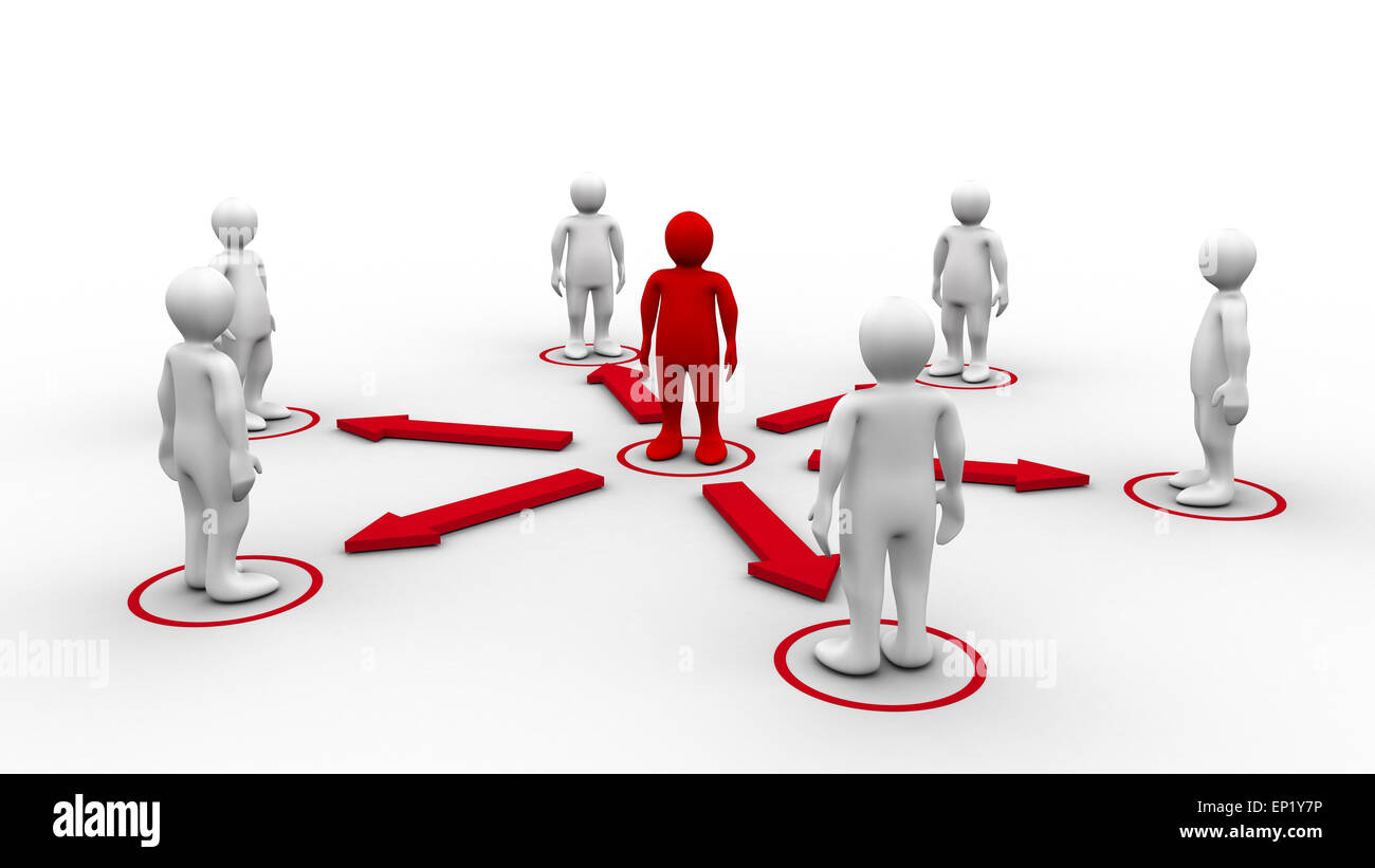 Red 3d-man requesting connection with surrounding white 3d-men Stock ...