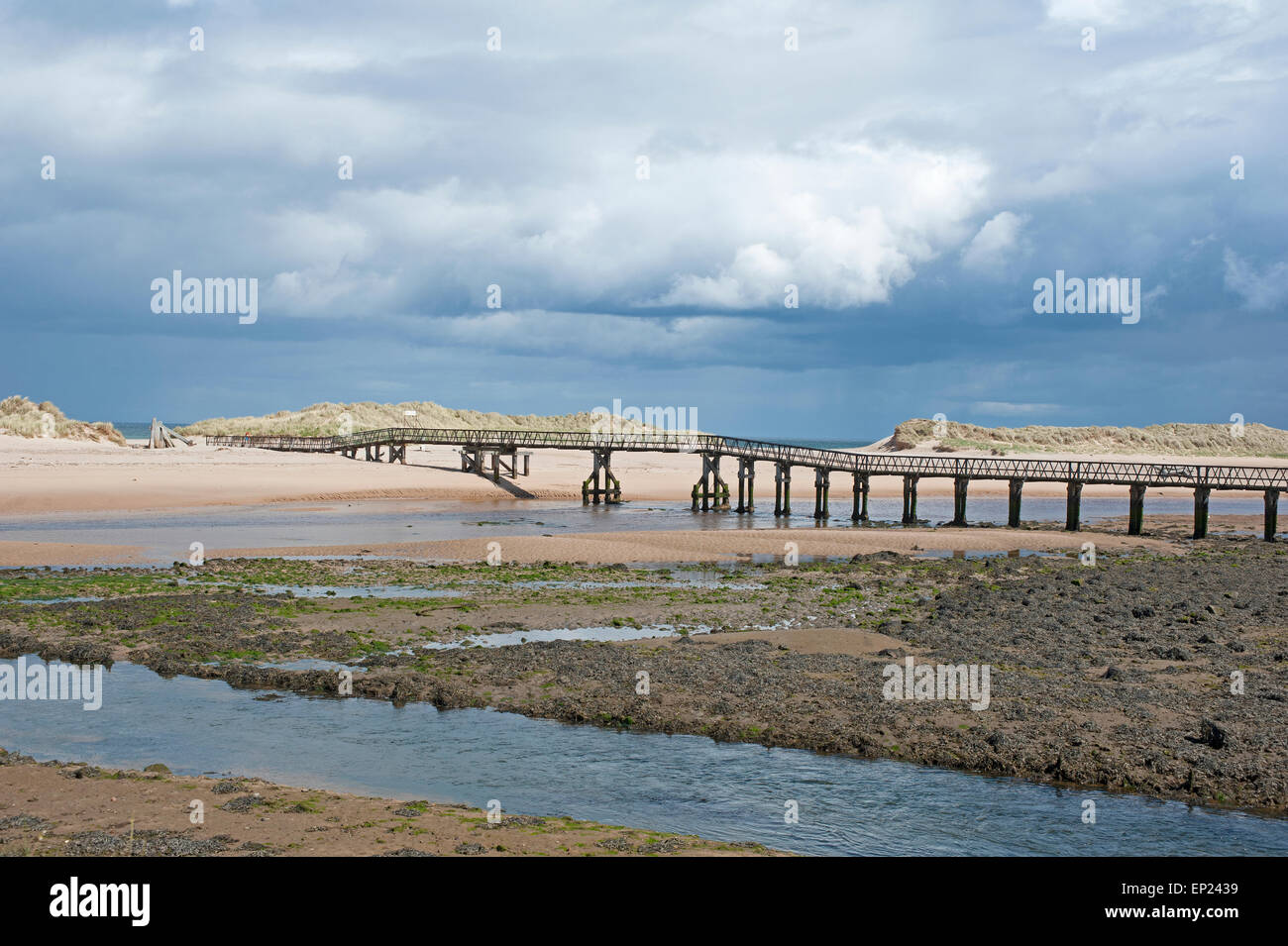 The Lossiemouth wooden bridge to the East beach crosses the River ...