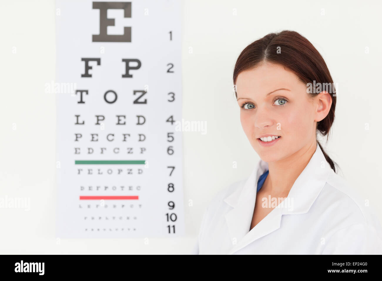 Female optician with eye test Stock Photo - Alamy