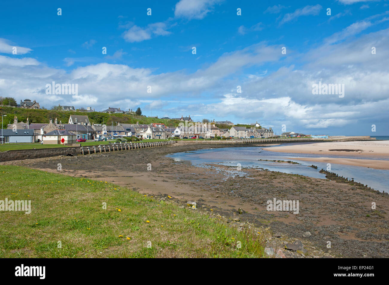 The River Lossie estuary and the town of Lossiemouth on the Moray Firth ...