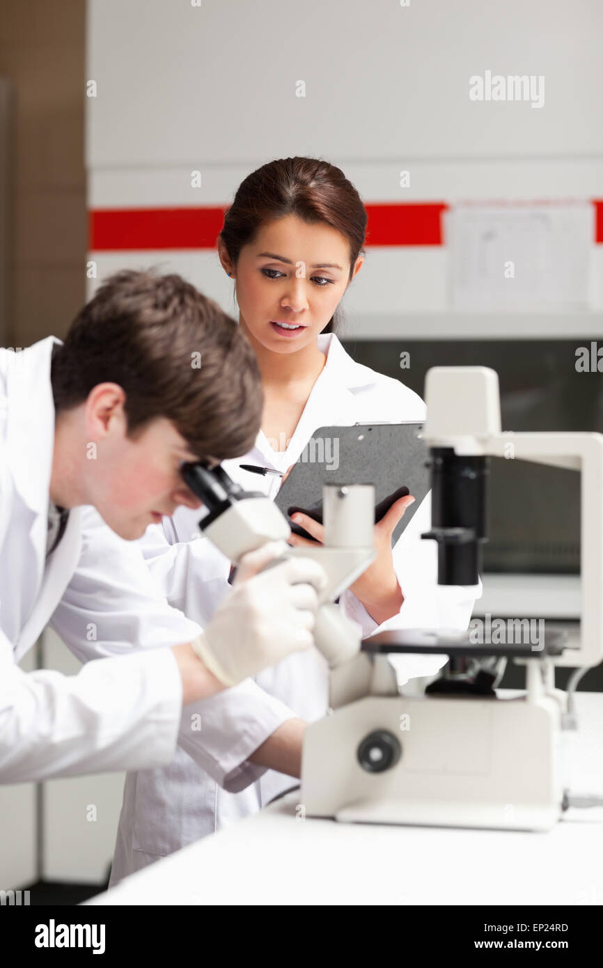 Portrait of a science student looking in a microscope Stock Photo - Alamy