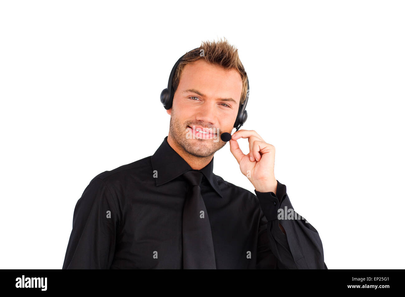 Attractive friendly customer service representative man Stock Photo - Alamy