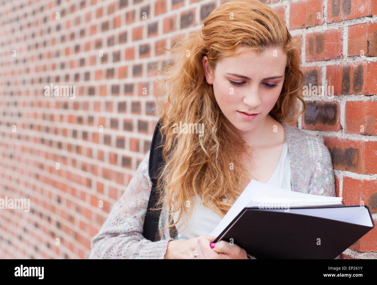 Lovely student reading her notes Stock Photo - Alamy