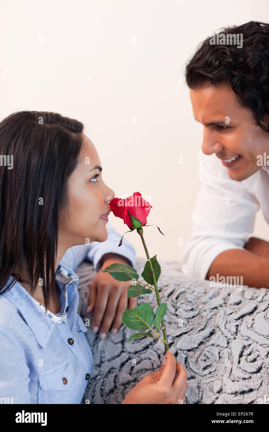 Female got a rose from her boyfriend for valentines day Stock Photo - Alamy