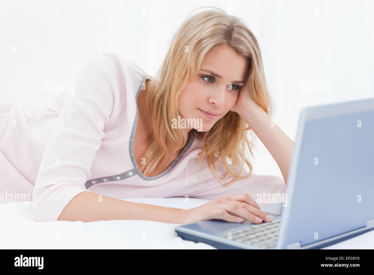 Hands woman scrolling on laptop hi-res stock photography and images - Alamy
