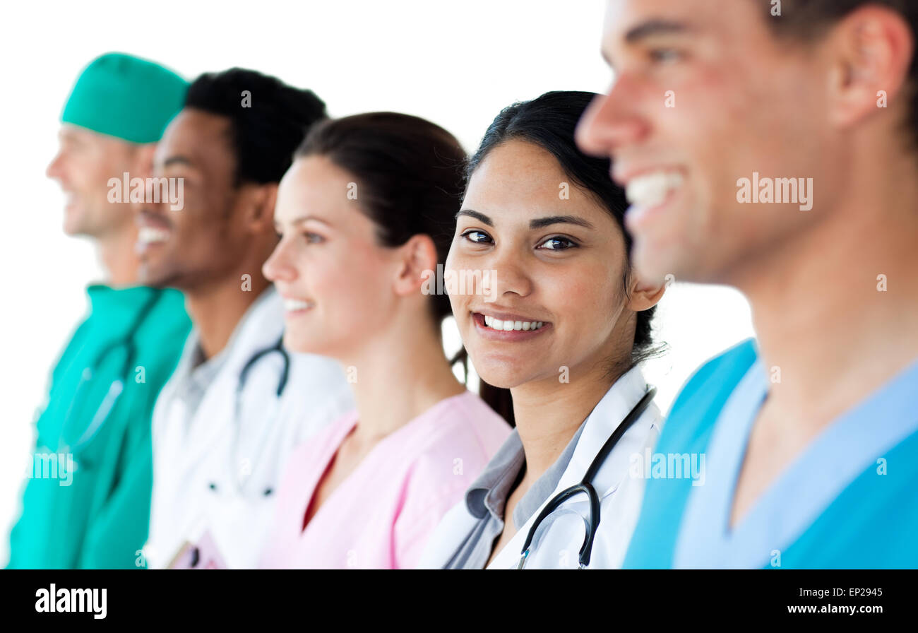 Medical people showing diversity in a line Stock Photo - Alamy