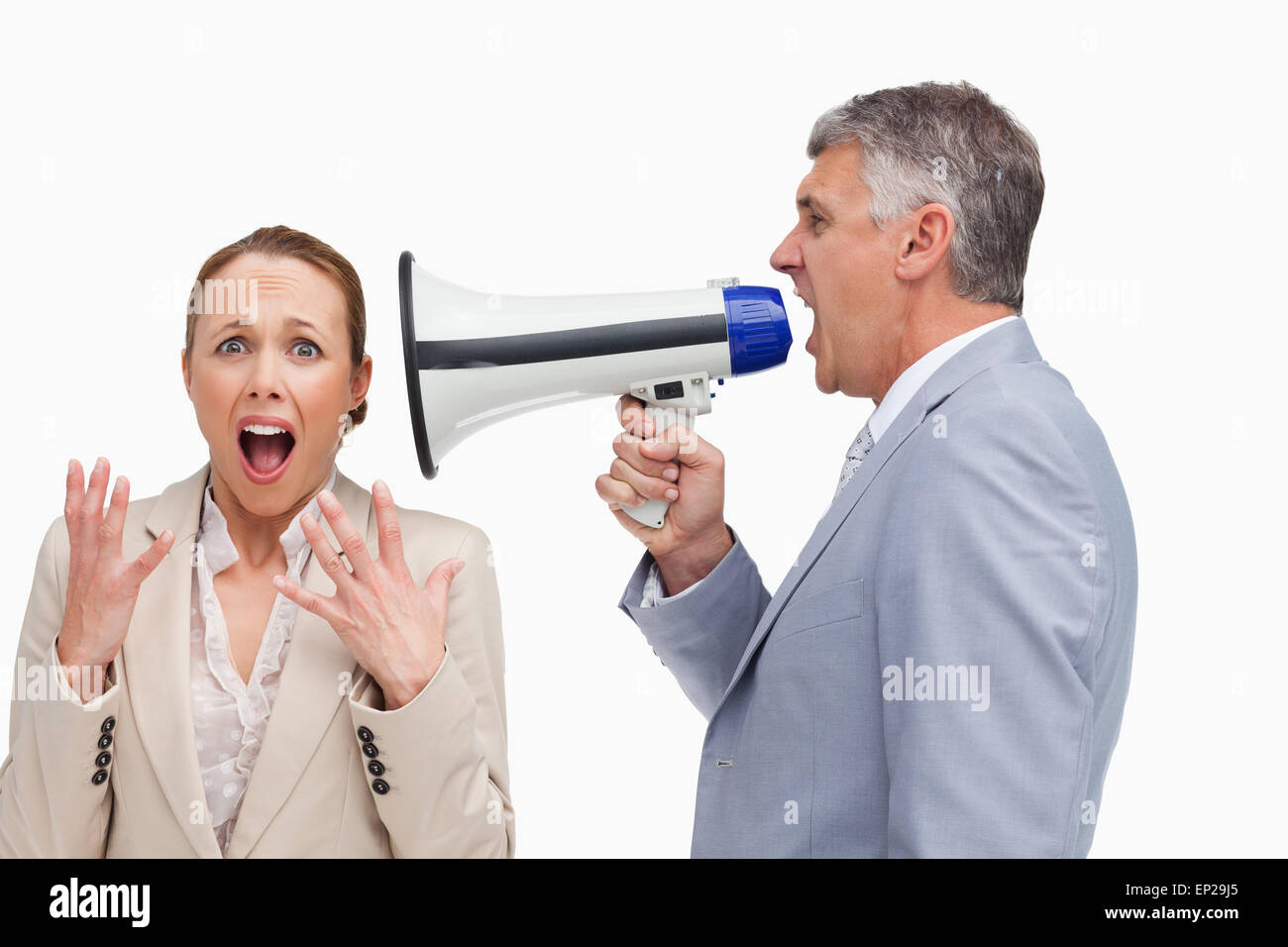 Corporate women screaming megaphone hi-res stock photography and images ...