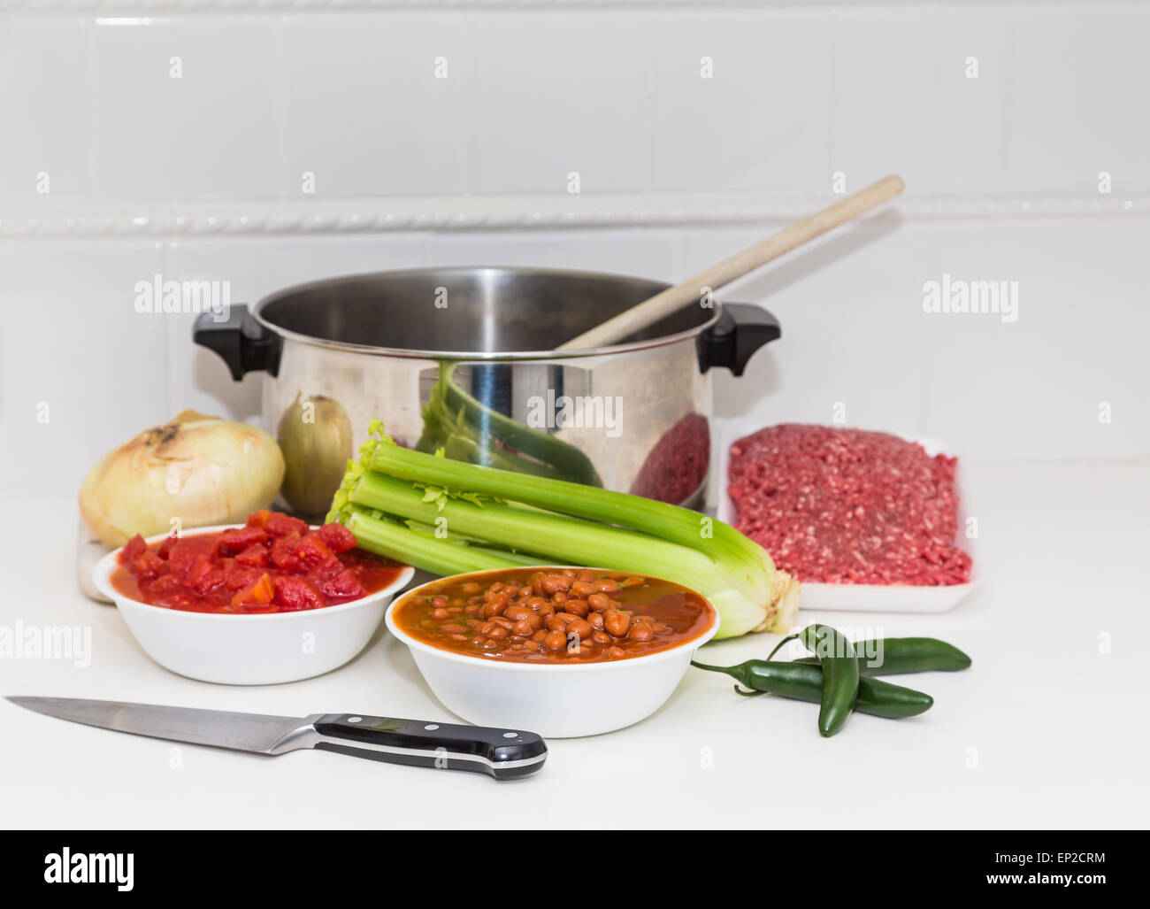 A cooking pot with all the ingredients for a pot of chili Stock Photo ...