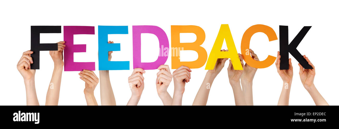 Hands Holding Colorful Straight Word Feedback Stock Photo - Alamy