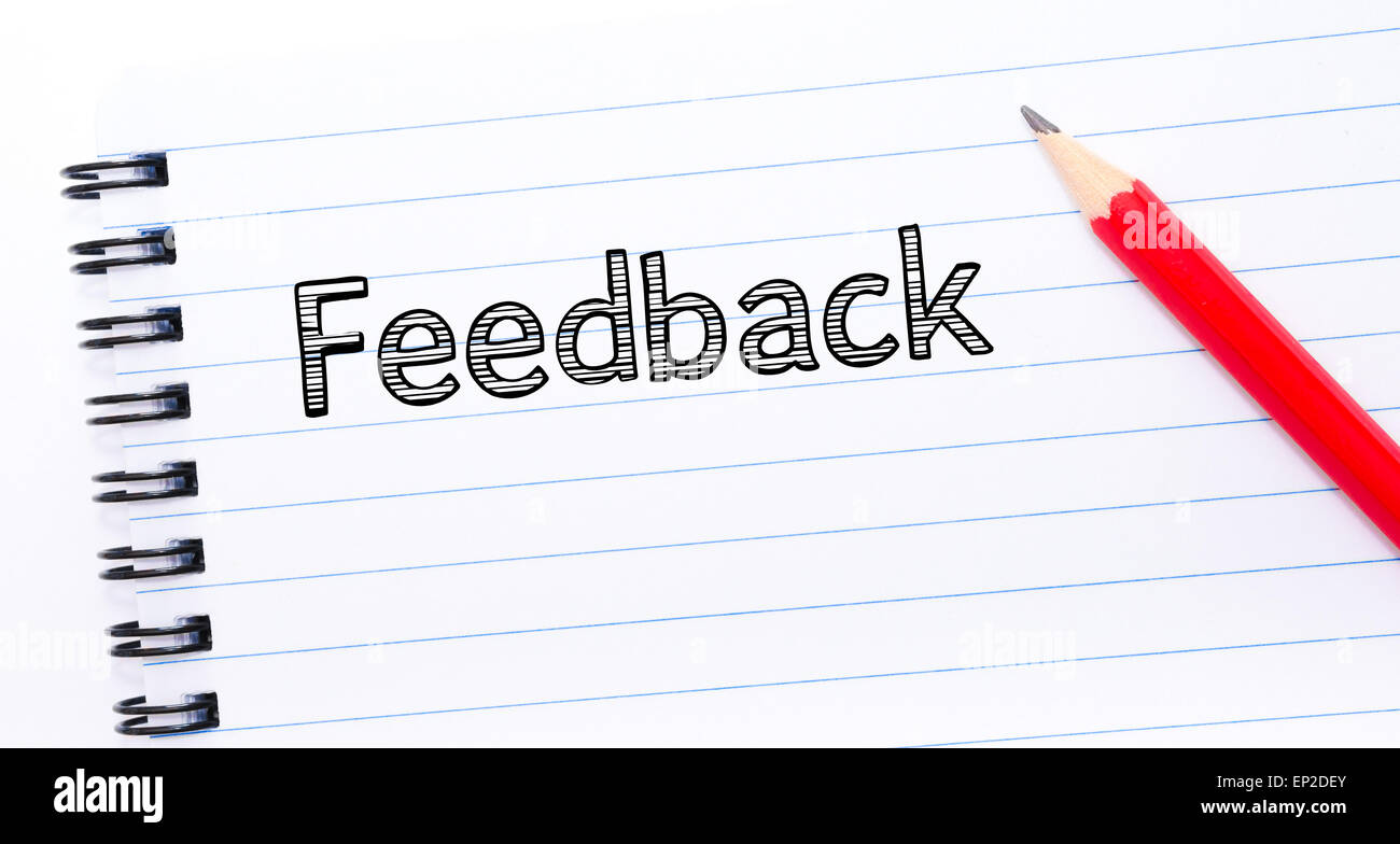 Feedback Text written on notebook page, red pencil on the right ...