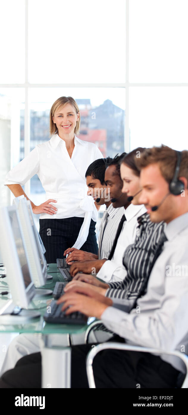 Caucasian female manager leading her representative team Stock Photo ...