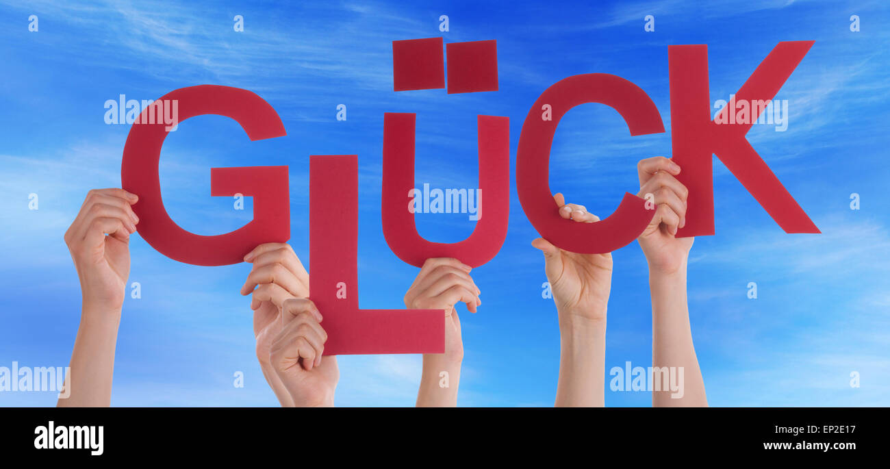 People Hold German Word Glueck Means Luck Blue Sky Stock Photo - Alamy