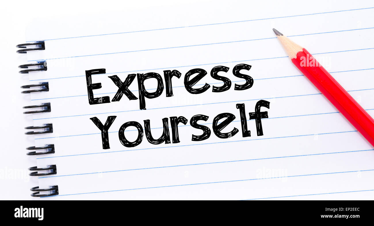 Express Yourself Text written on notebook page, red pencil on the right ...