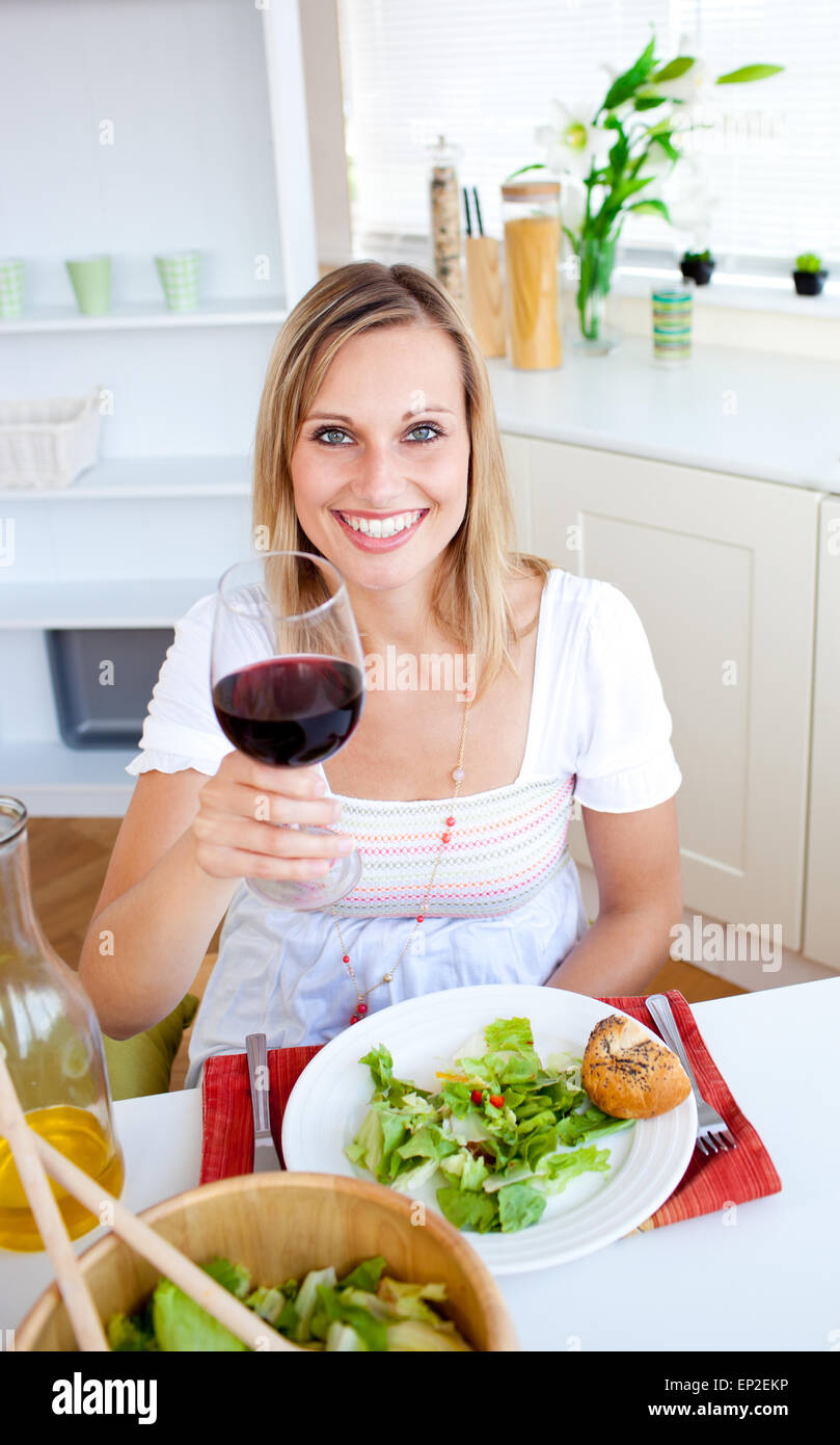 Attractive woman having an healthy dinner at home Stock Photo - Alamy