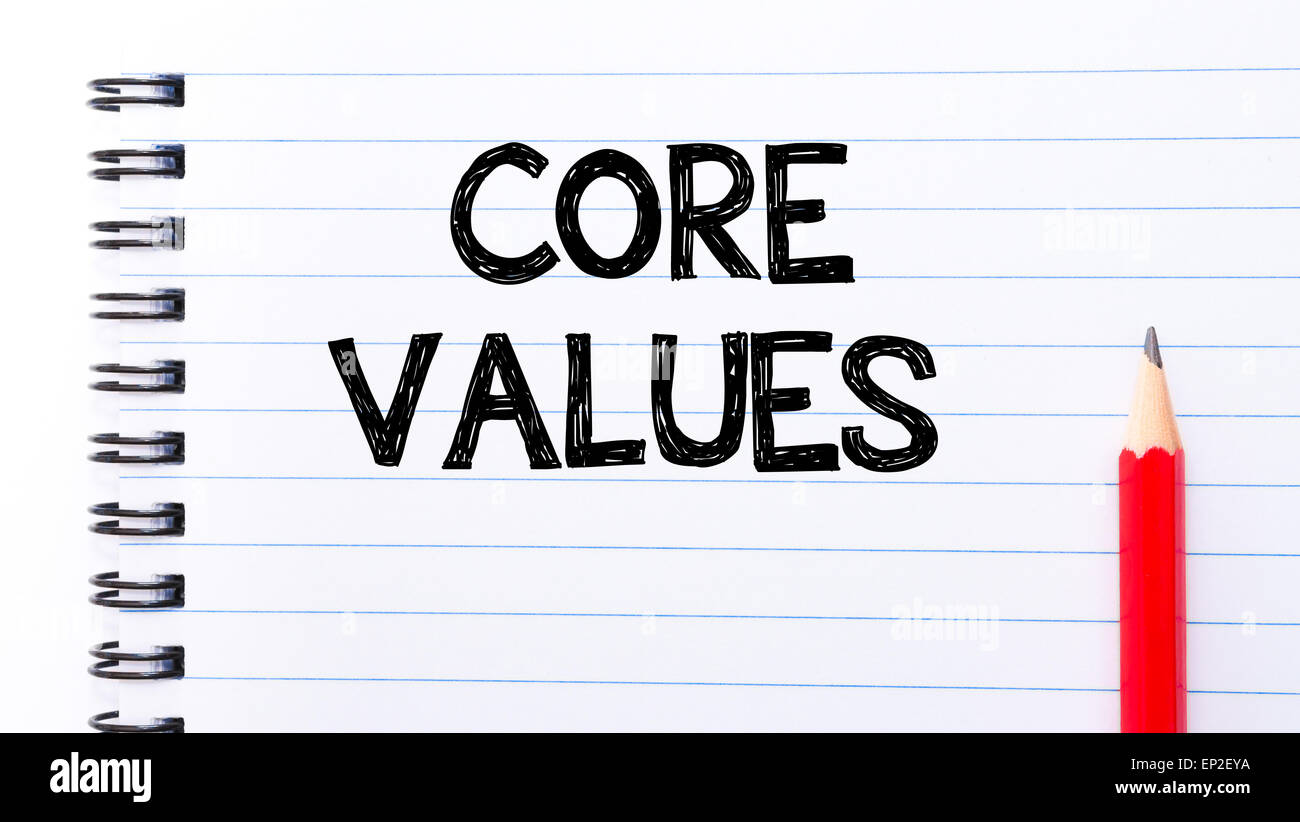 Core Values Text written on notebook page, red pencil on the right ...