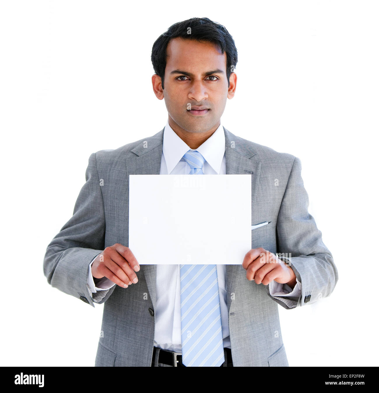 Confident businessman showing a note Stock Photo - Alamy