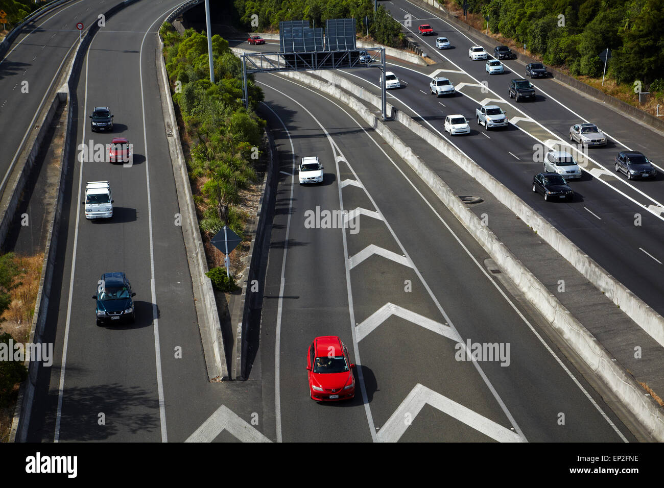 Traffic on motorways, Central Auckland, North Island, New Zealand Stock ...