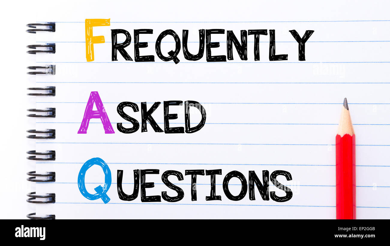 FAQ as Frequently Asked Questions Text written on notebook page, red ...
