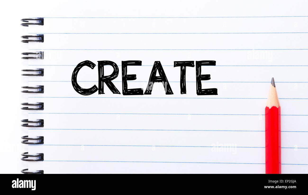 Create Text written on notebook page, red pencil on the right ...