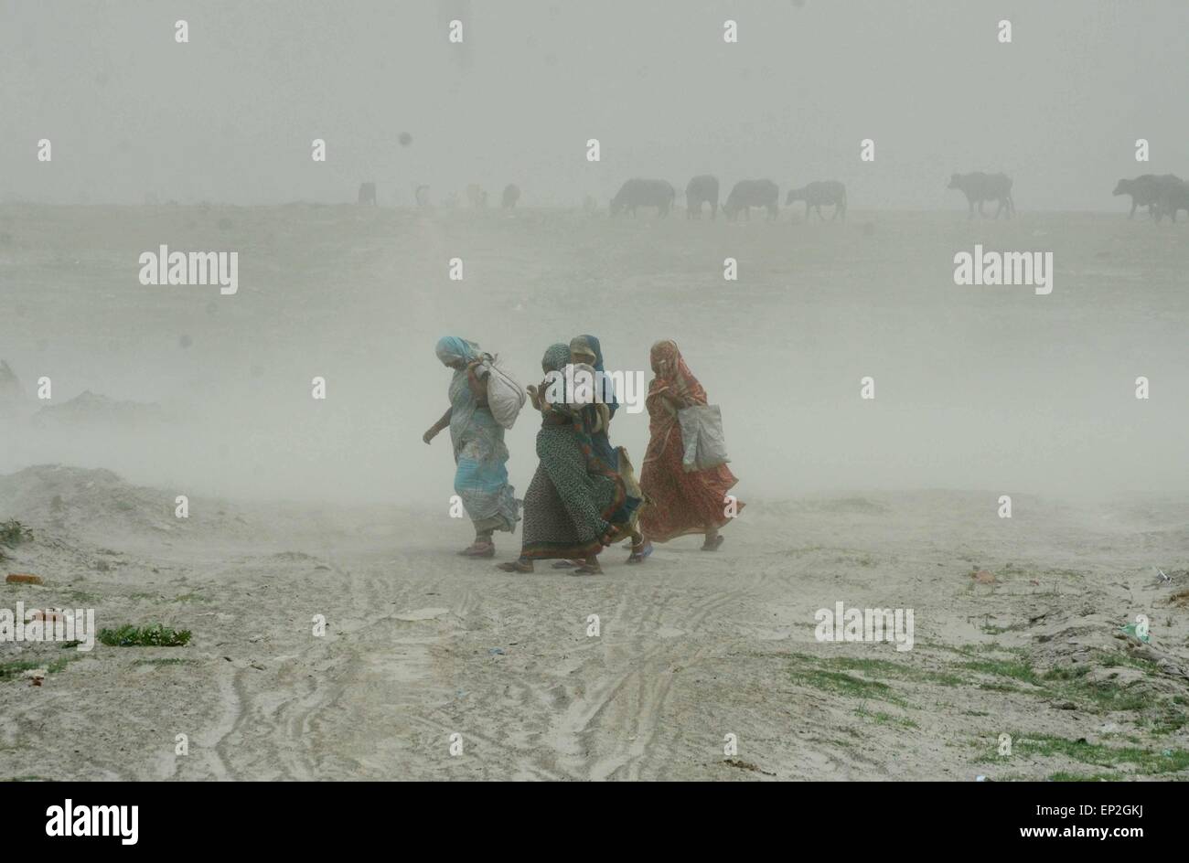 Allahabad, India. 13th May, 2015. Devotees walk trough dust storm at ...