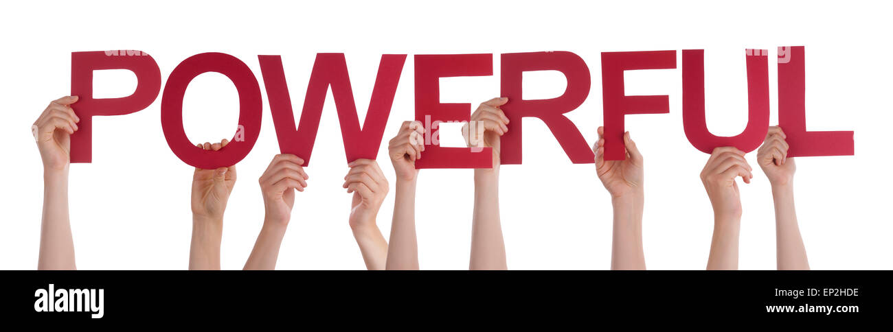 People Hands Holding Red Straight Word Powerful Stock Photo - Alamy