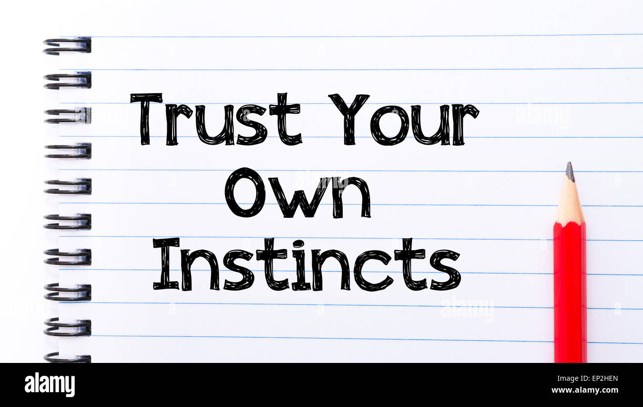 Trust Your Own Instincts Text written on notebook page, red pencil on the right. Motivational ...