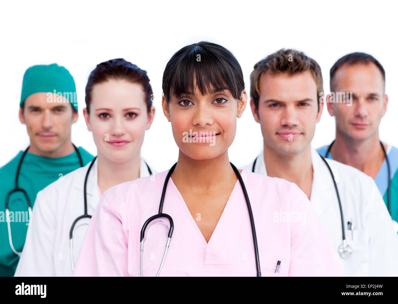 Portrait of a diverse medical team against a white background Stock ...