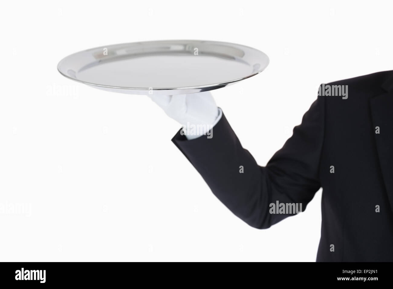 Hand with white gloves holding a silver tray Stock Photo - Alamy