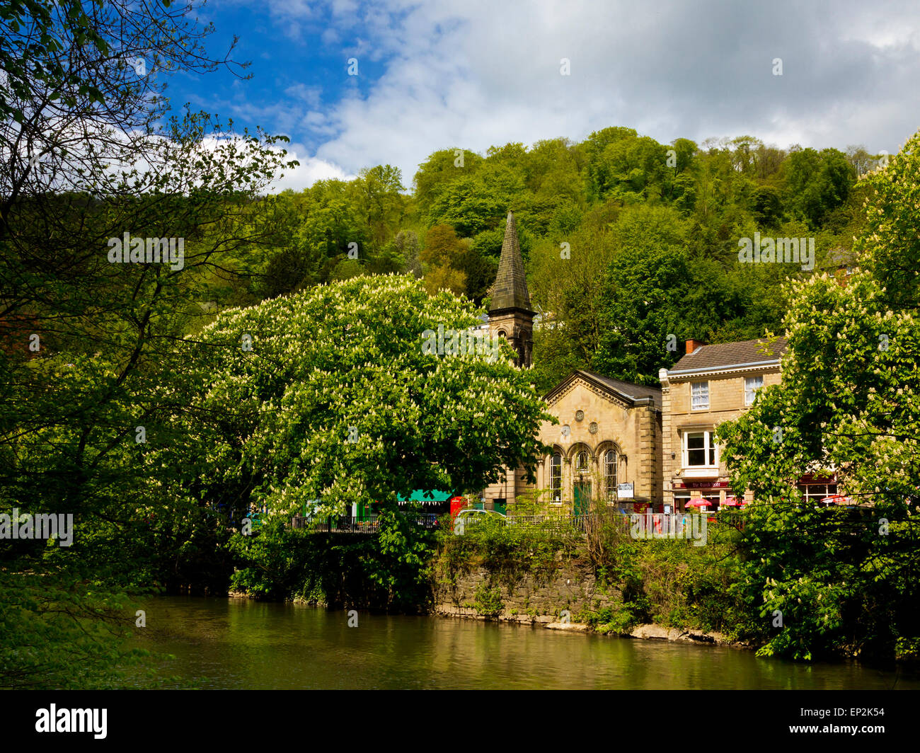 Reflections in the River Derwent in Matlock Bath a village in the ...