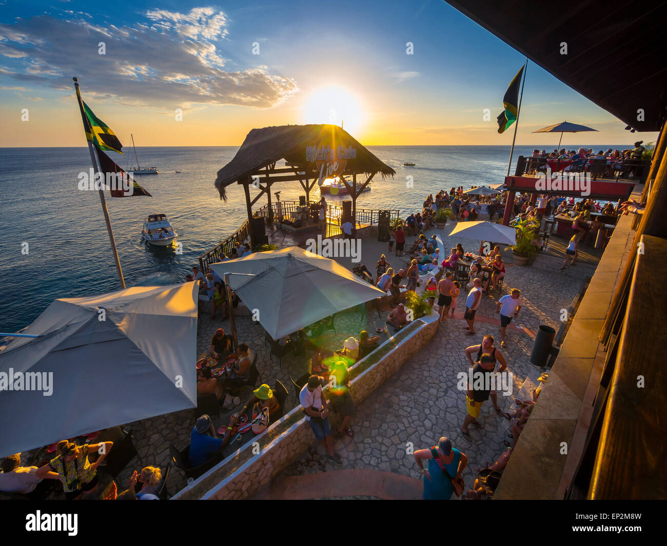 Jamaica, Negril, Rick's Cafe at the coast at sunset Stock Photo - Alamy
