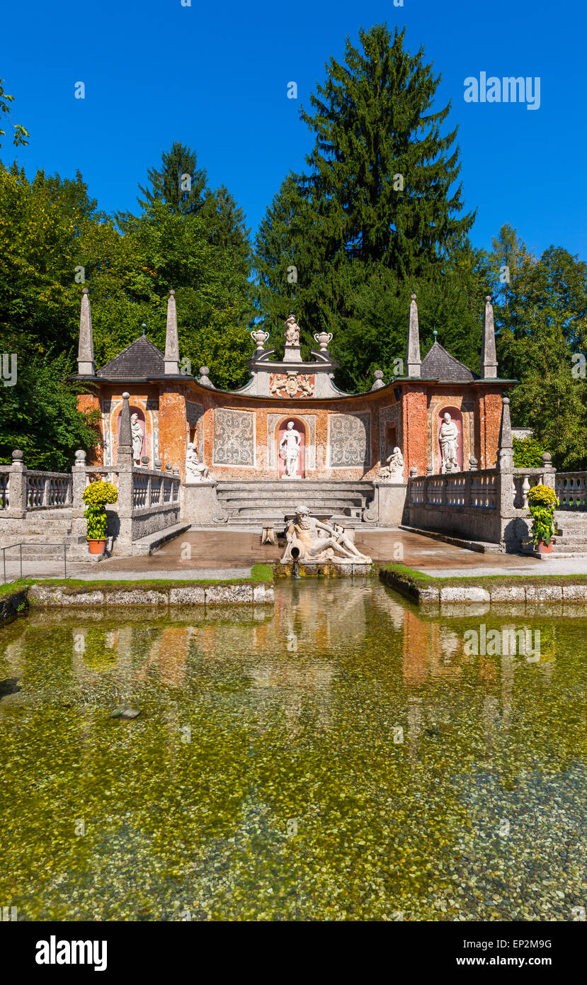 Austria, Salzburg, Hellbrunn Palace, Roman theatre and trick fountains ...
