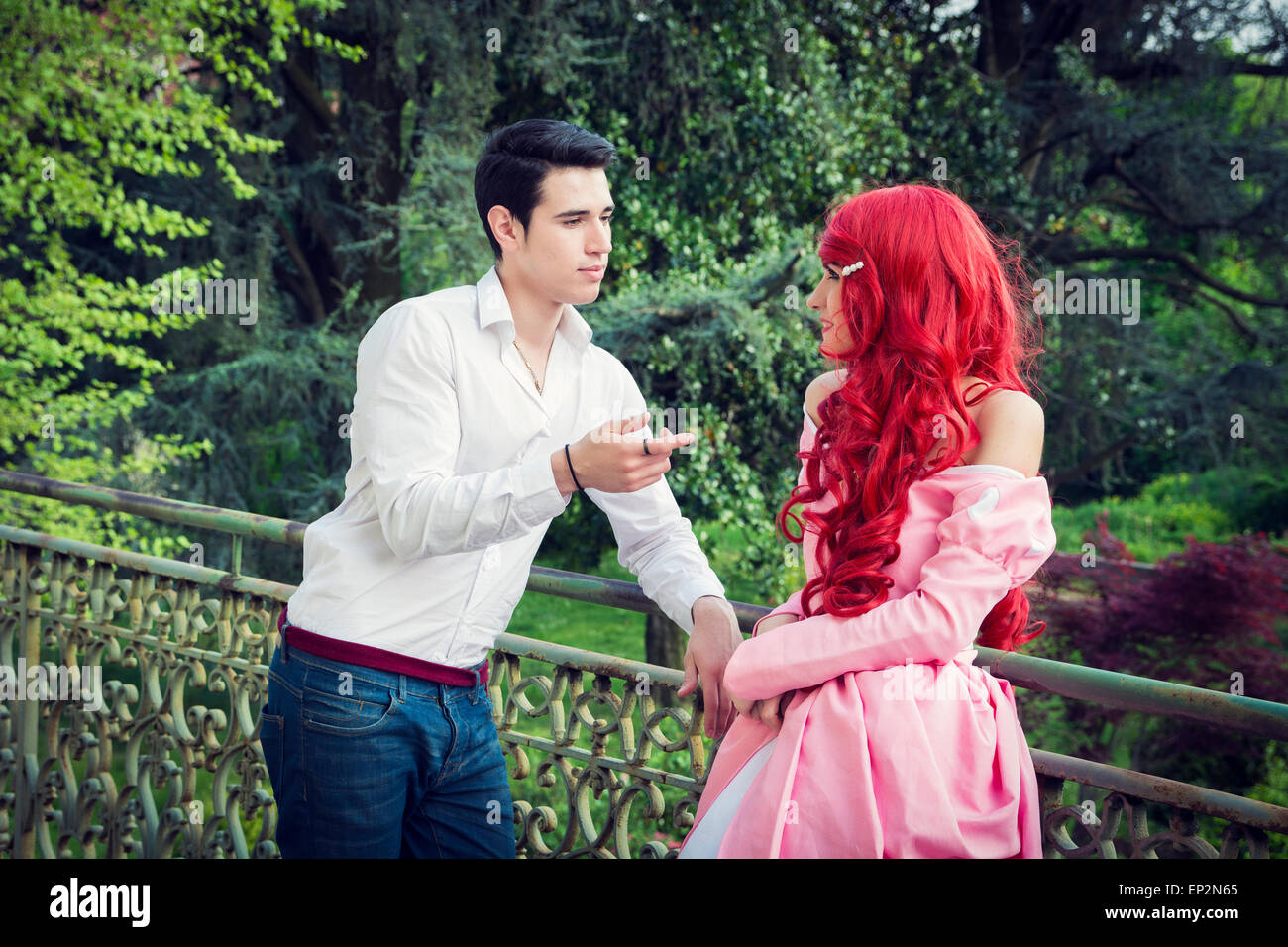 Romantic Fairy Tale Couple on a Balcony in Peaceful Idyllic Setting ...