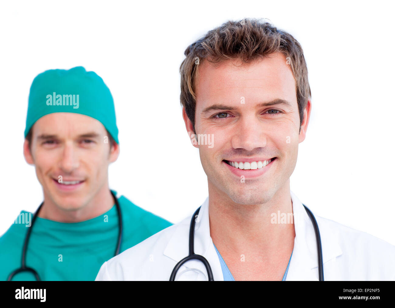 Portrait of two handsome doctors against a white background Stock Photo ...