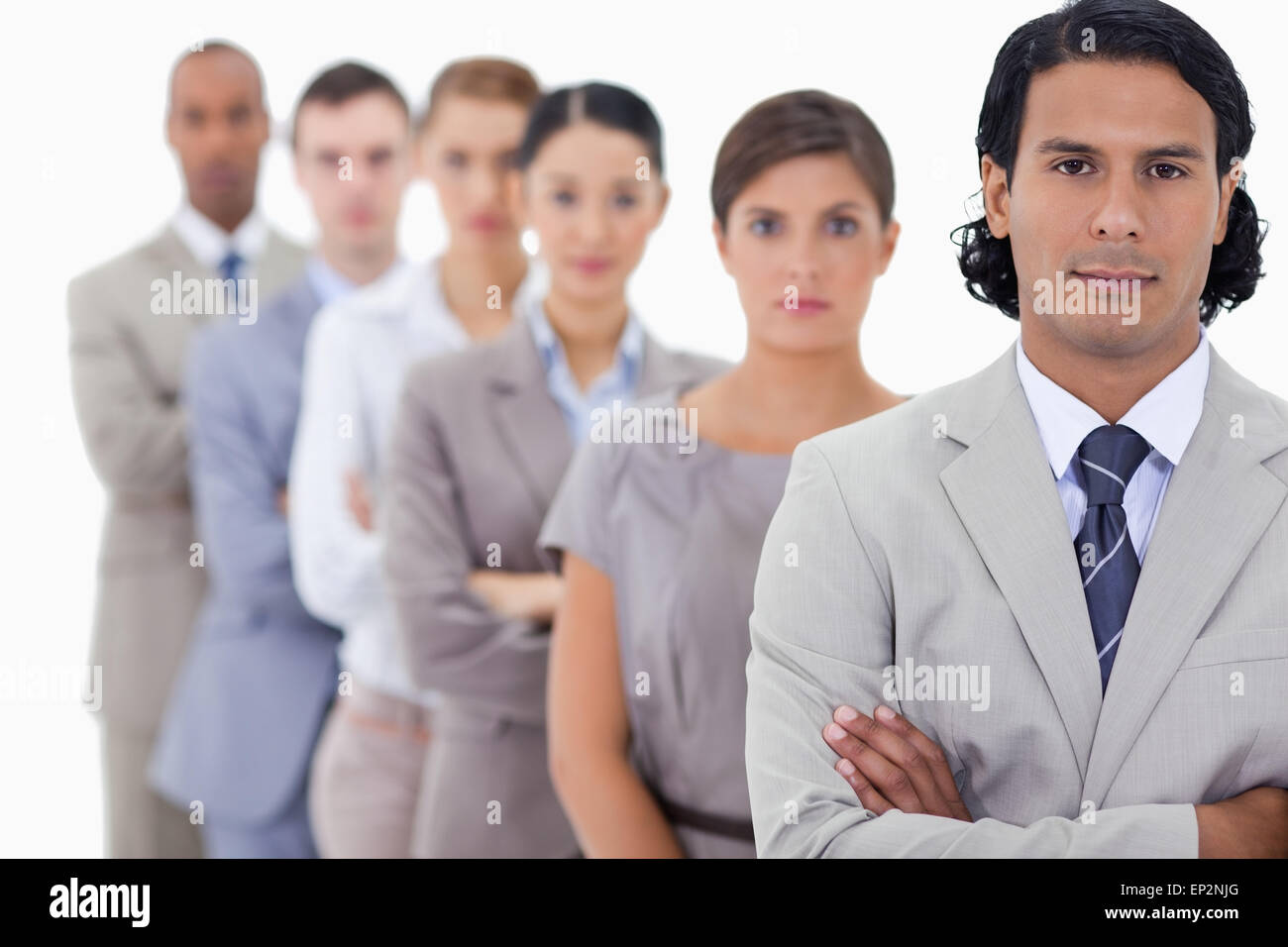 Big close-up of serious colleagues in a single line Stock Photo - Alamy