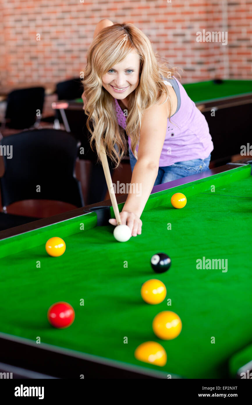 Woman play billiards hi-res stock photography and images - Alamy