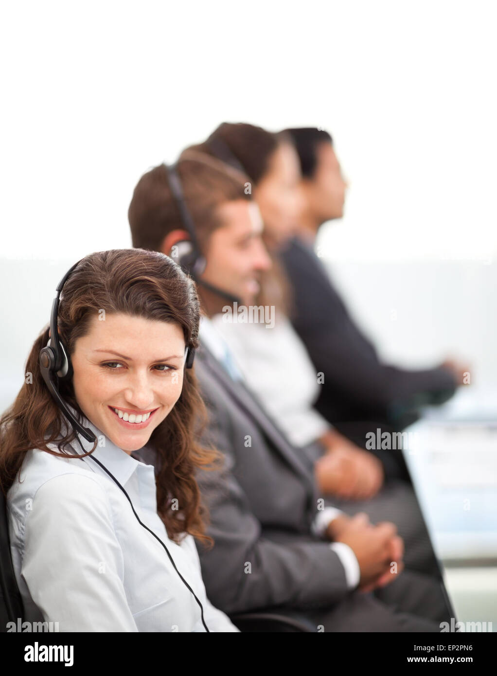 Pretty representative with working in a call center Stock Photo - Alamy