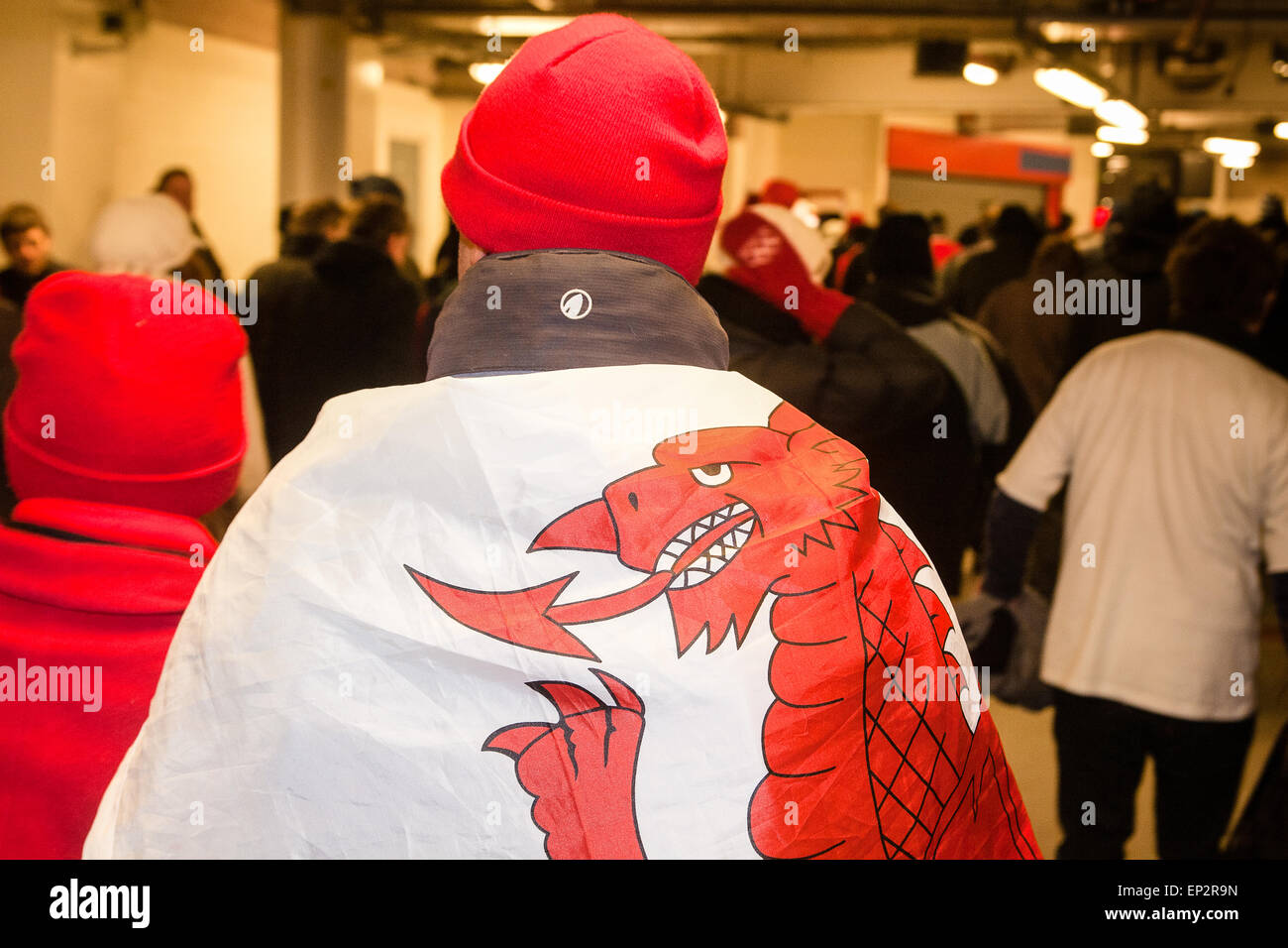 Wales fans, including one with the Welsh flag,The Red Dragon, at rugby ...