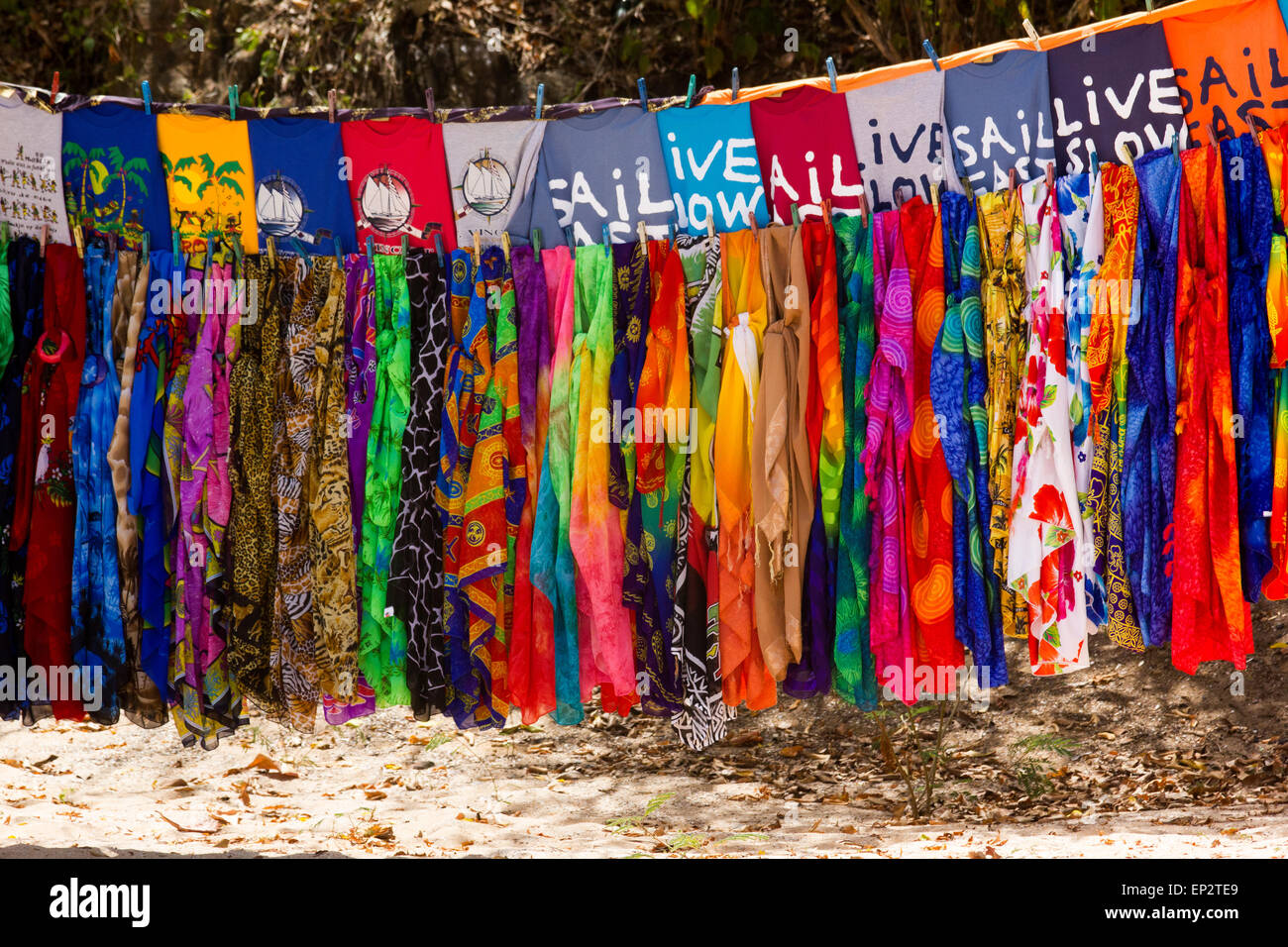 Colourful Beach Stall Selling T-shirts and Sarongs at Saline Bay ...