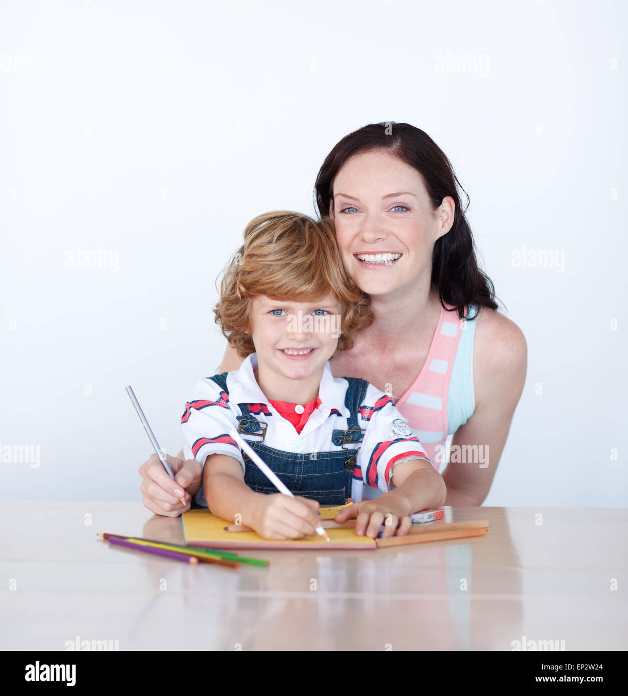 Mother son drawing bedroom hi-res stock photography and images - Alamy