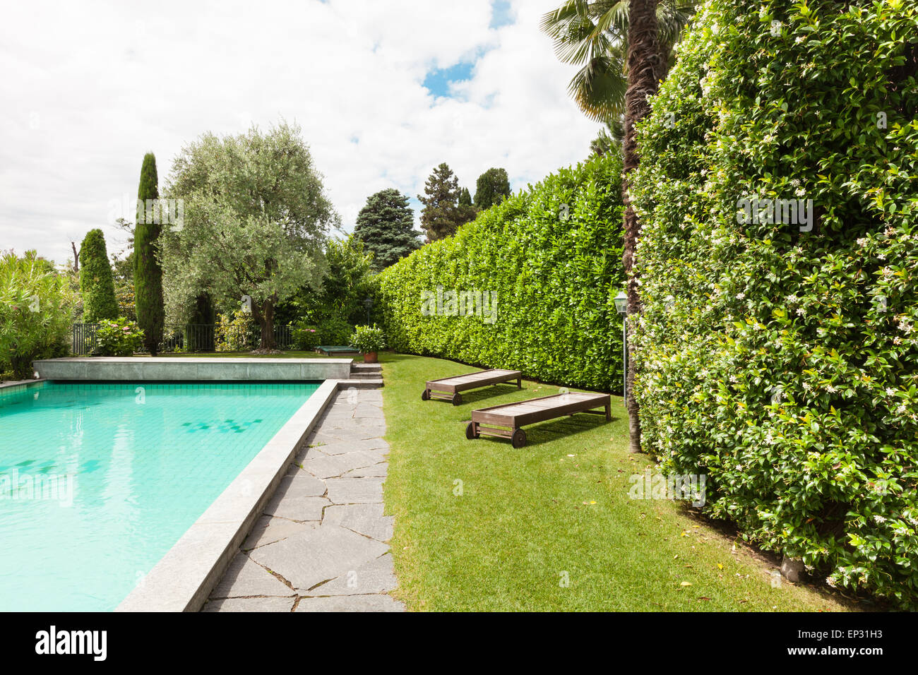 house with swimming pool, outdoor, view from the garden Stock Photo - Alamy