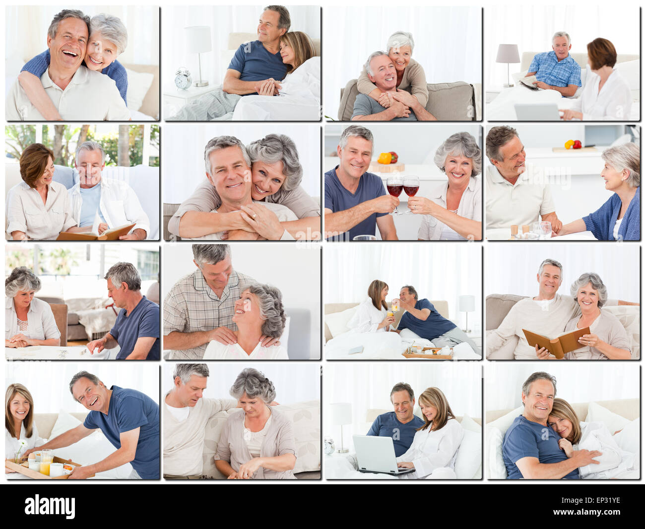Collage of elderly couples hugging and relaxing Stock Photo - Alamy