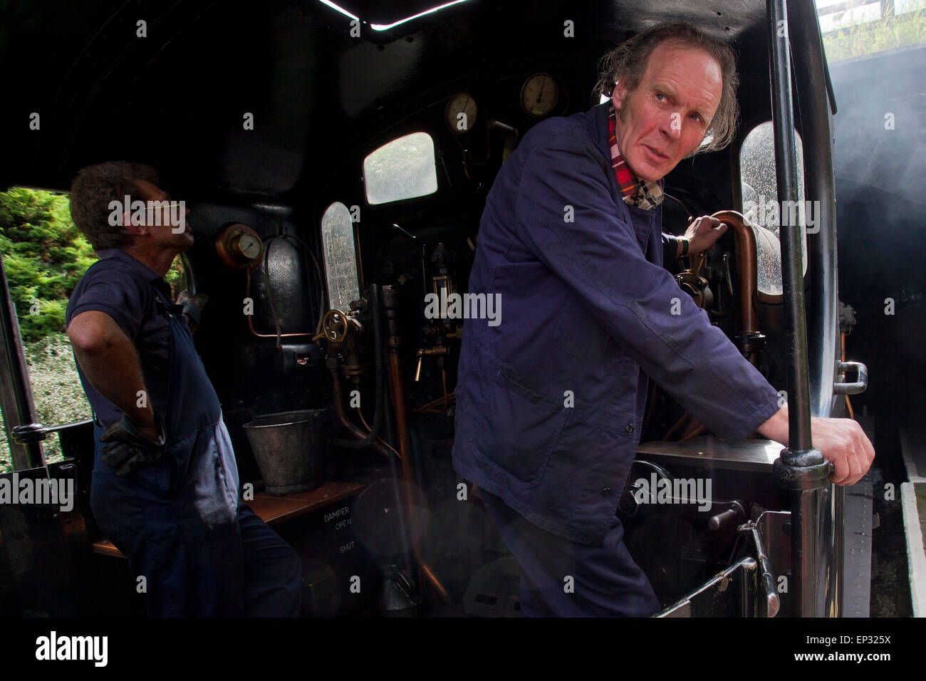 train driver on a steam locomotive at the Keighley and Worth Valley ...