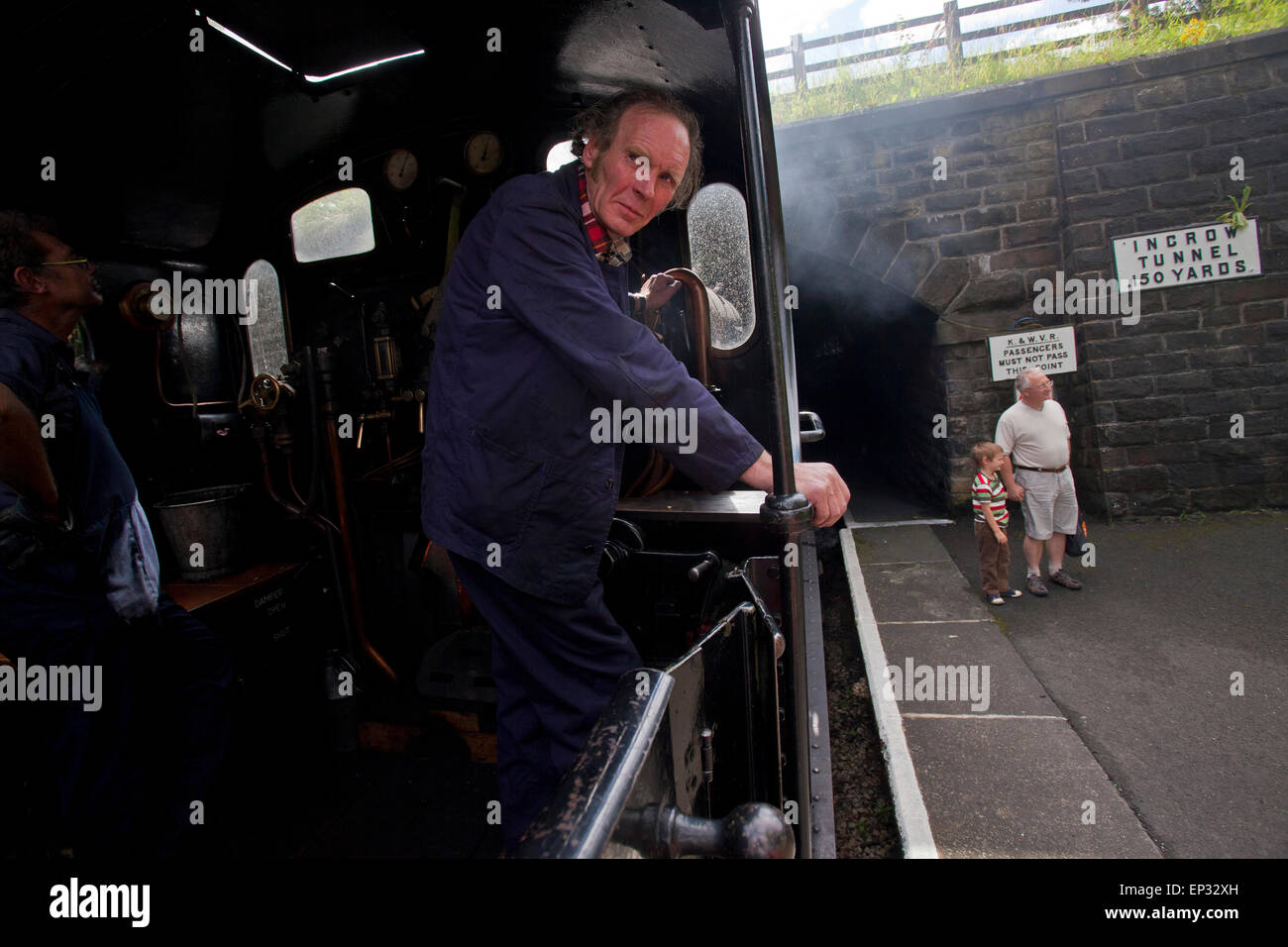 train driver on a steam locomotive at the Keighley and Worth Valley ...